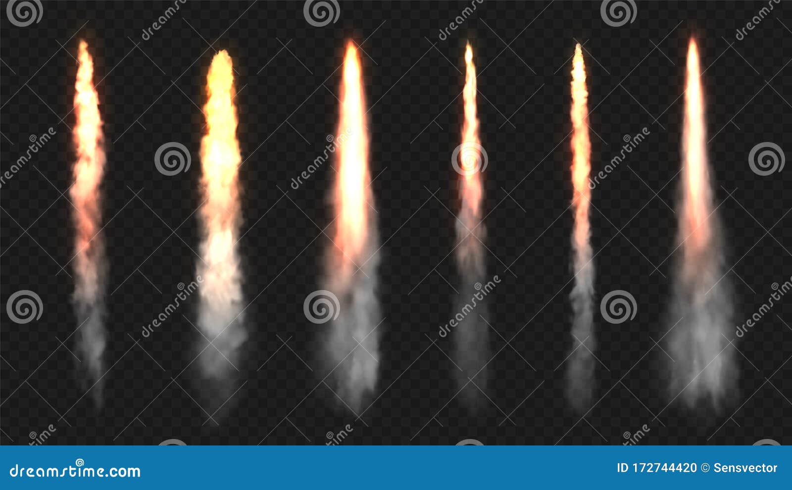 Realistic Rocket or Comet Fire Smoke Trails Stock Vector - Illustration ...