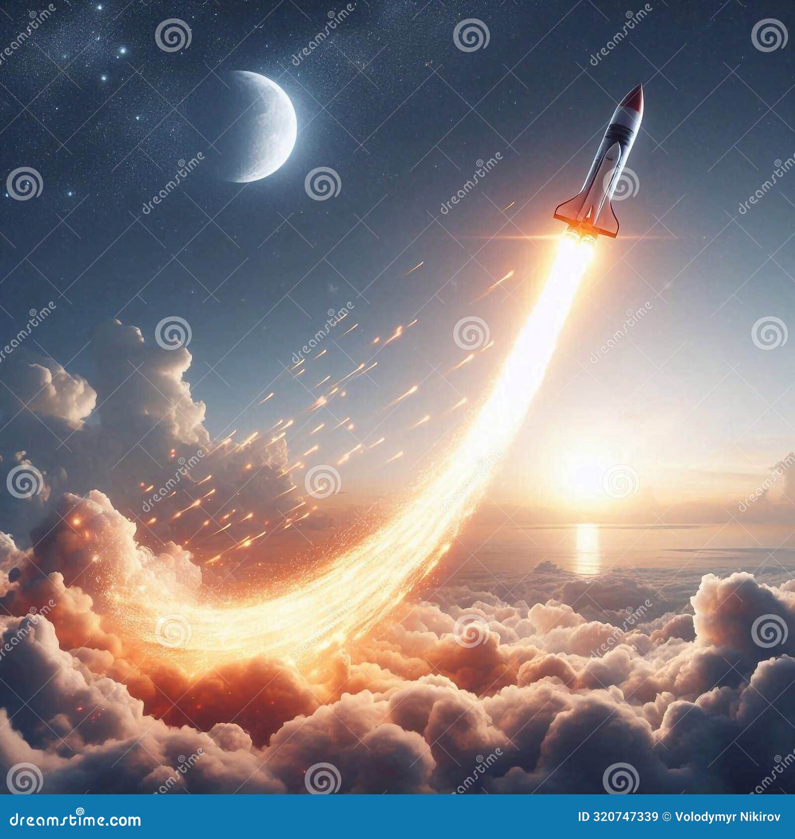 Rocket with Fire Trail Isolated on Sky Background. Generated AI Stock ...