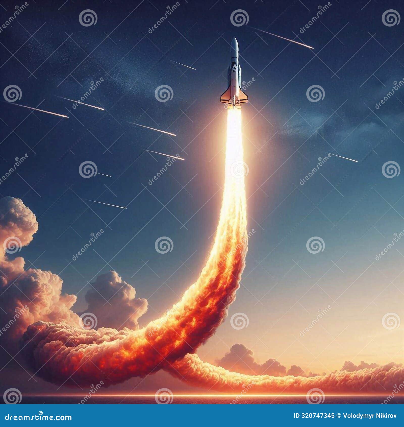 Rocket with Fire Trail Isolated on Sky Background. Generated AI Stock ...