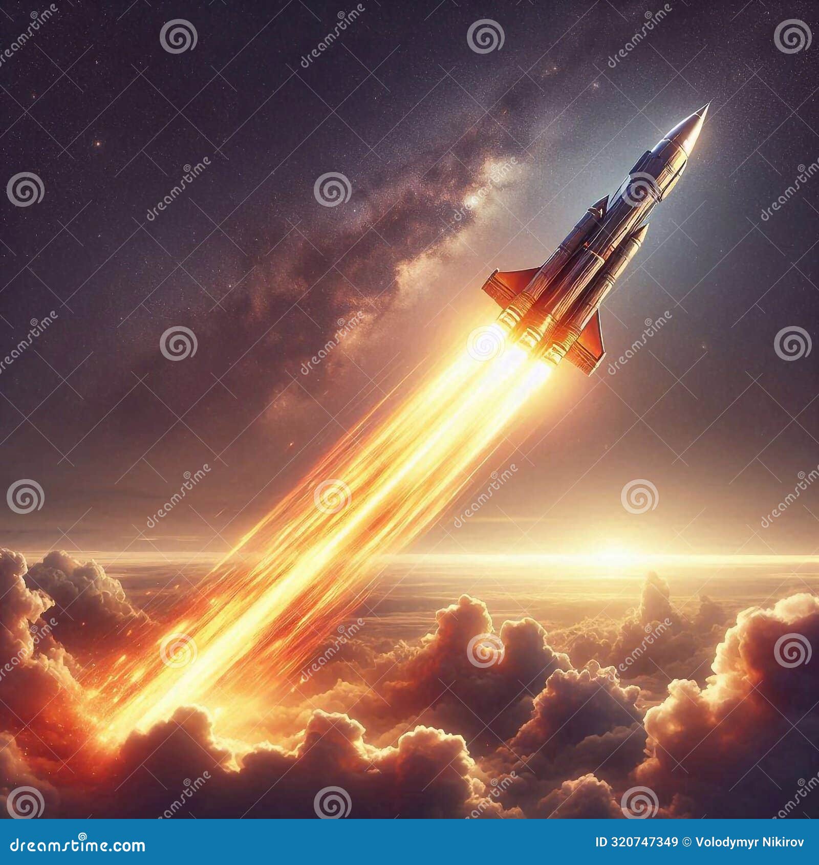 Rocket with Fire Trail Isolated on Sky Background. Generated AI Stock ...