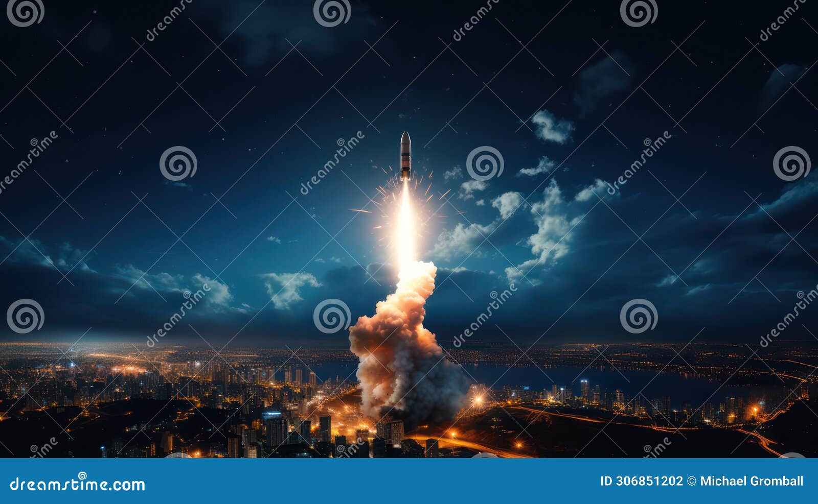 Rocket Fired from a Rocket Launcher of a City at Night Created with ...