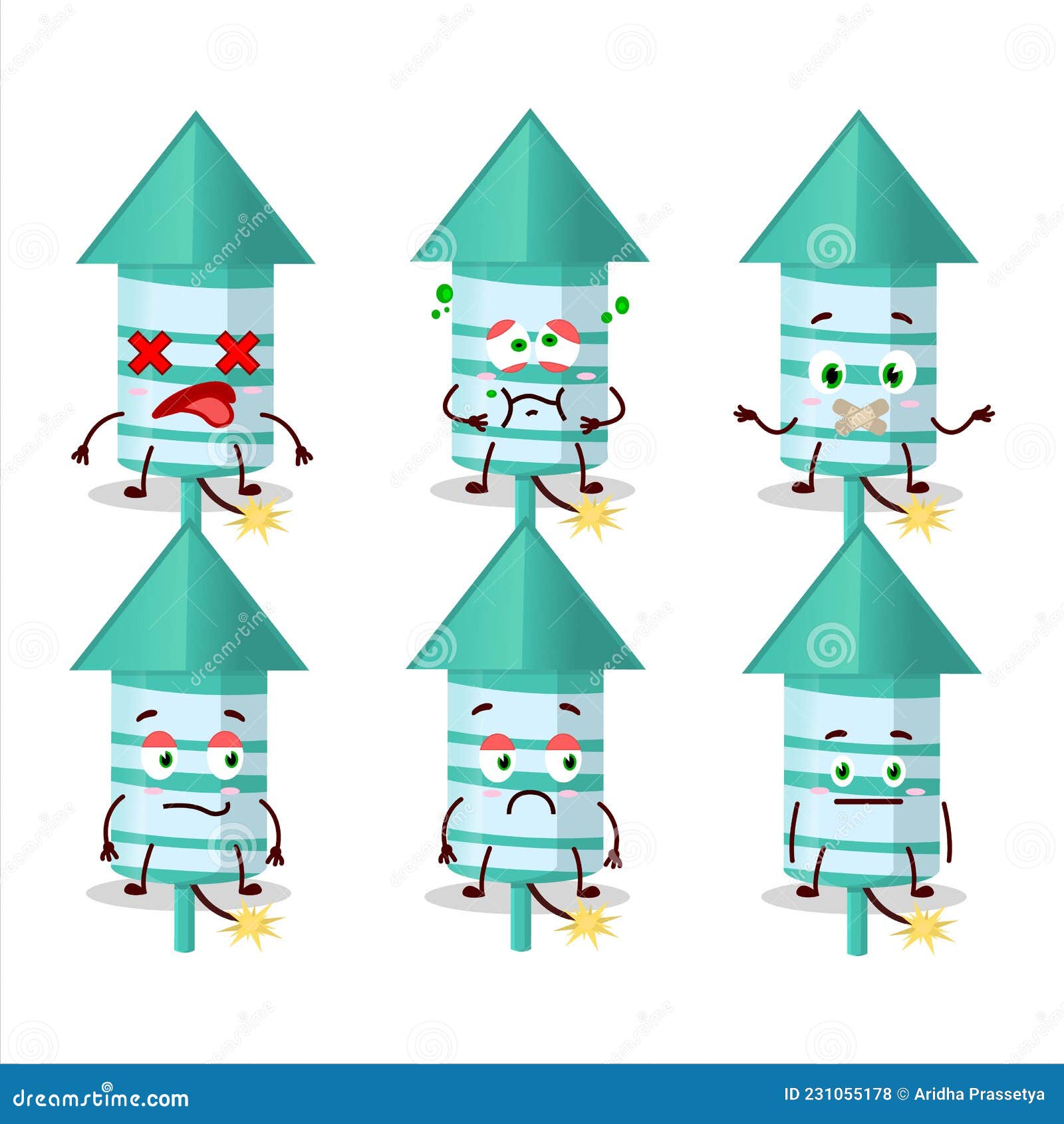 Rocket Firework Green Cartoon Character with Nope Expression Stock ...