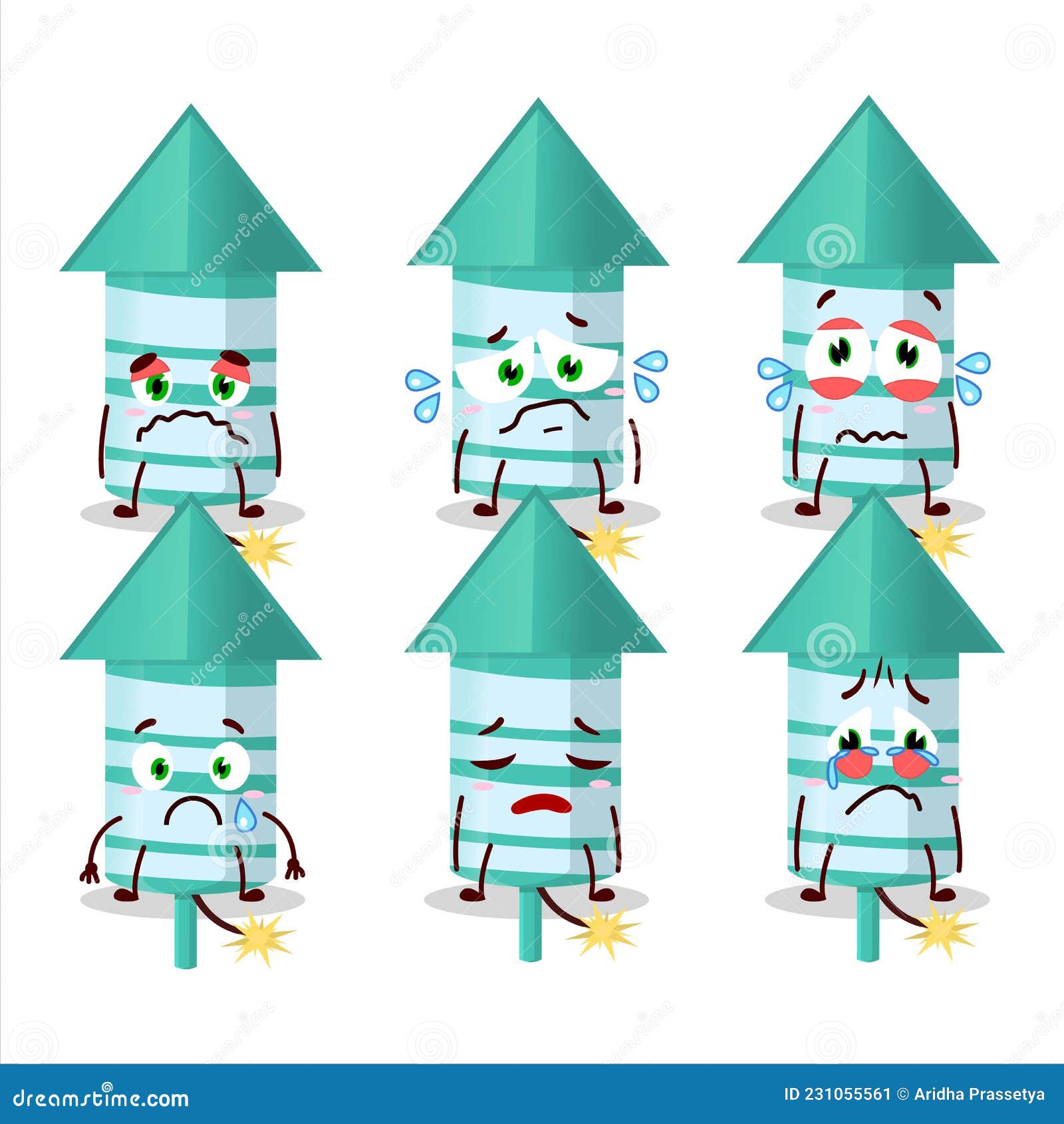 Rocket Firework Green Cartoon Character with Sad Expression Stock ...