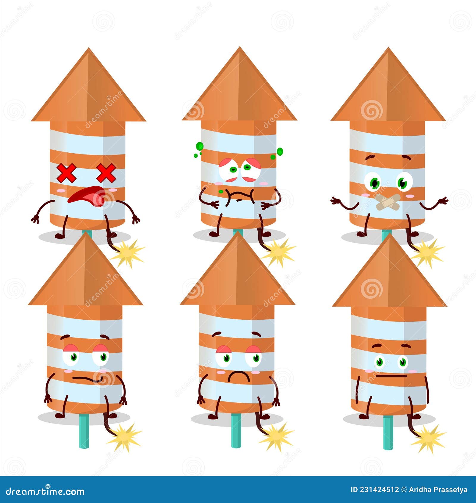 Rocket Firework Orange Cartoon Character with Nope Expression Stock ...