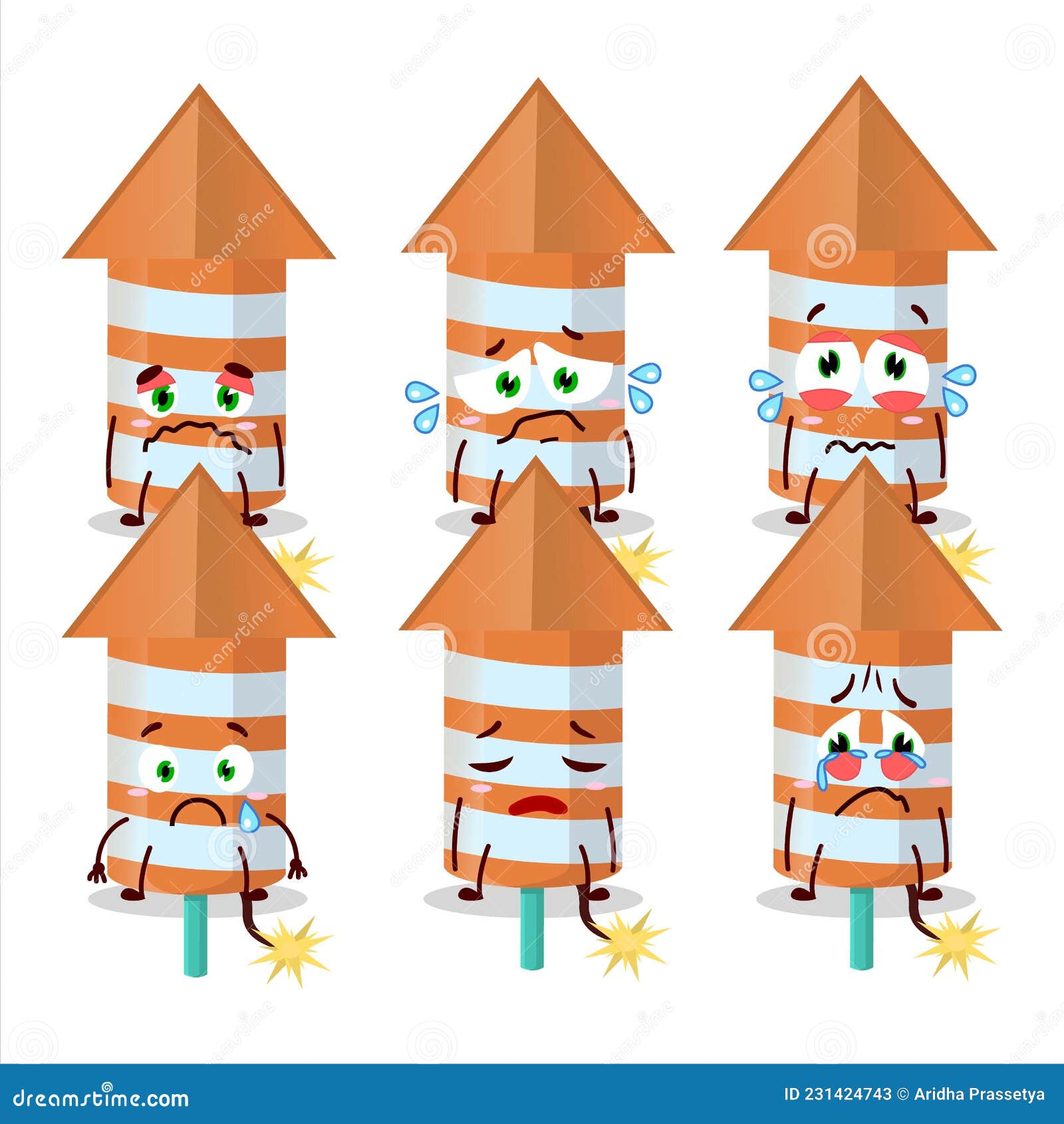 Red Rocket Firework Cartoon Character With Love Cute Emoticon ...