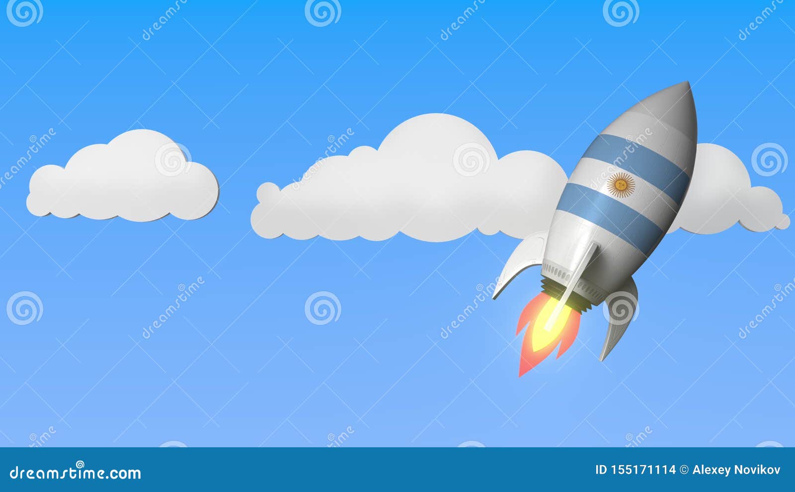 Rocket with Flag of Argentina Flies in the Sky. Argentenan Success or ...
