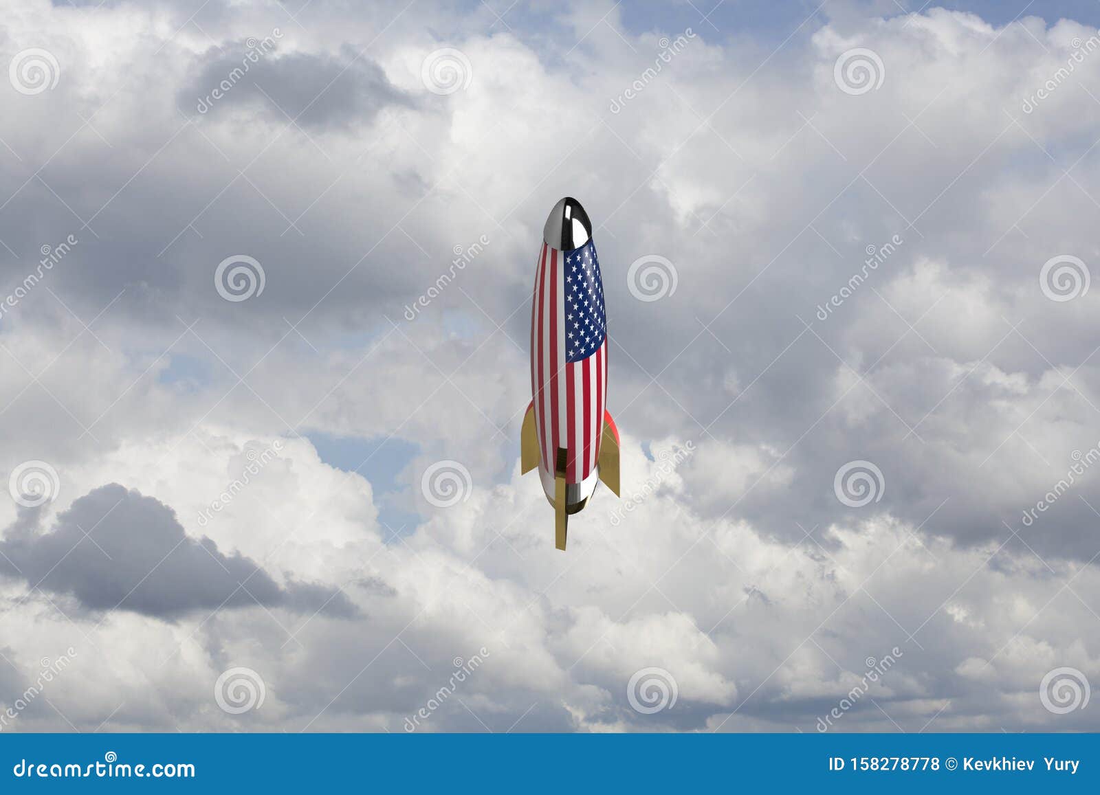 Rocket with Flag of the USA in the Sky Stock Illustration ...