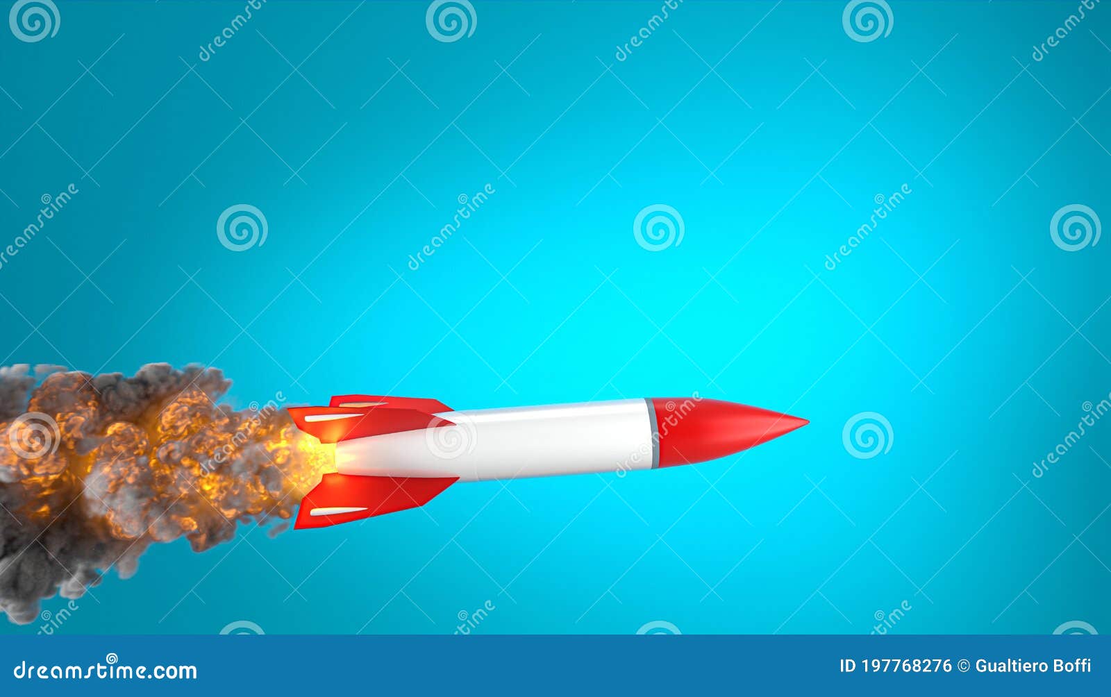 Rocket with Flames and Smoke on a Blue Background Stock Illustration ...