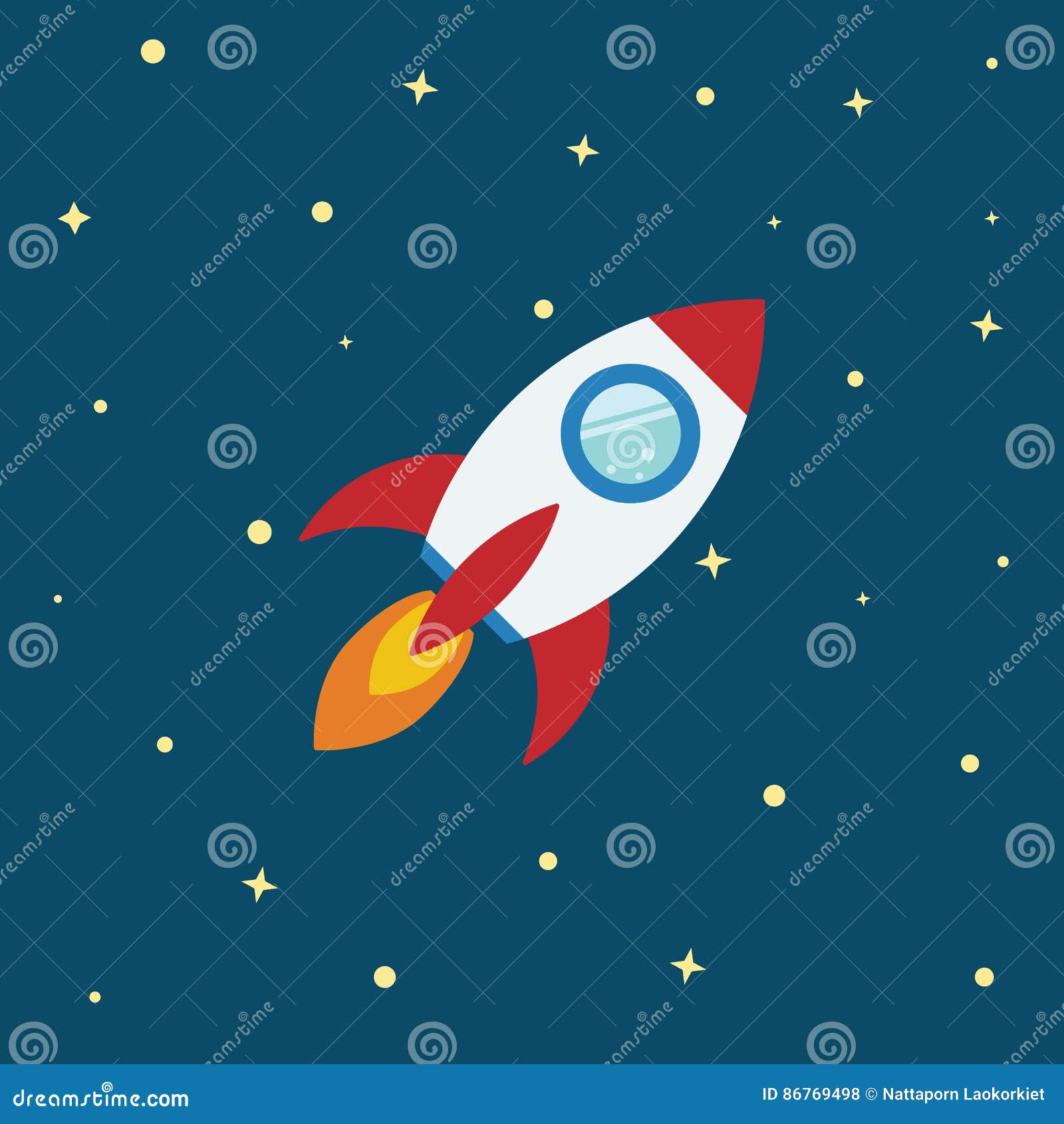 Rocket Flat Design Concept. Stock Vector - Illustration of retro ...