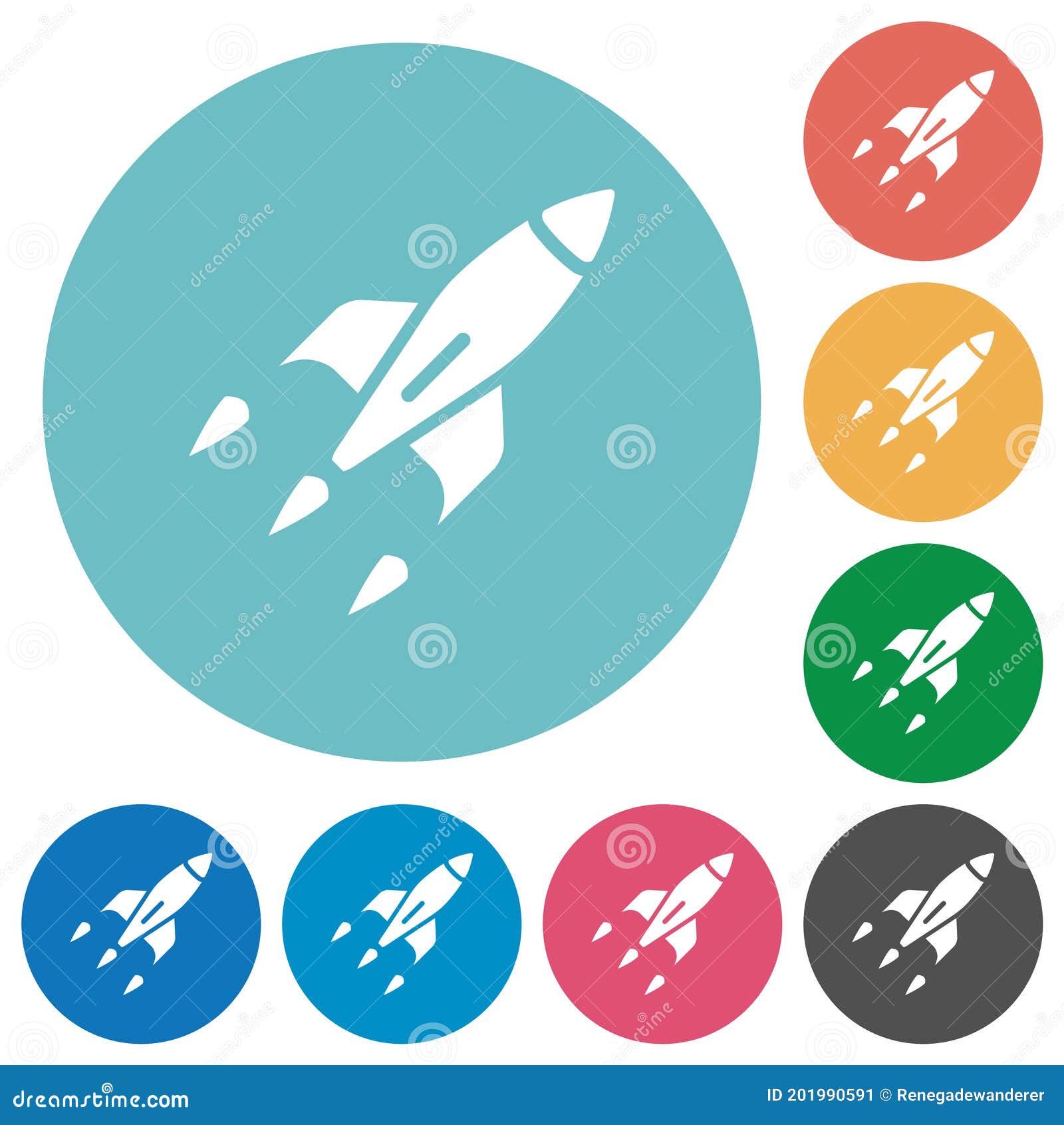 Rocket flat round icons stock vector. Illustration of booster - 201990591