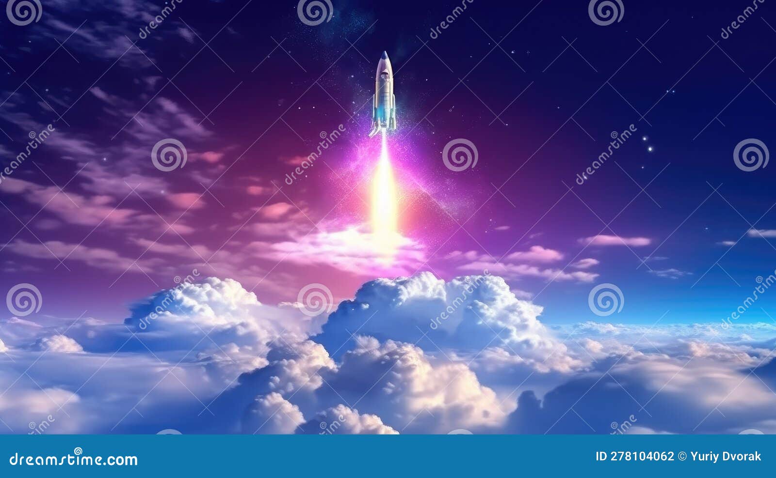 Rocket Flies through the Clouds on Moonlight Stock Illustration ...
