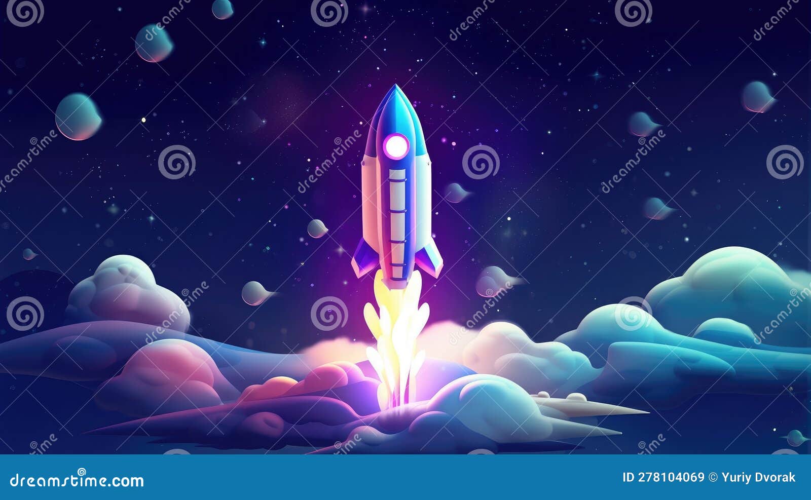 Rocket Flies through the Clouds on Moonlight Stock Illustration ...