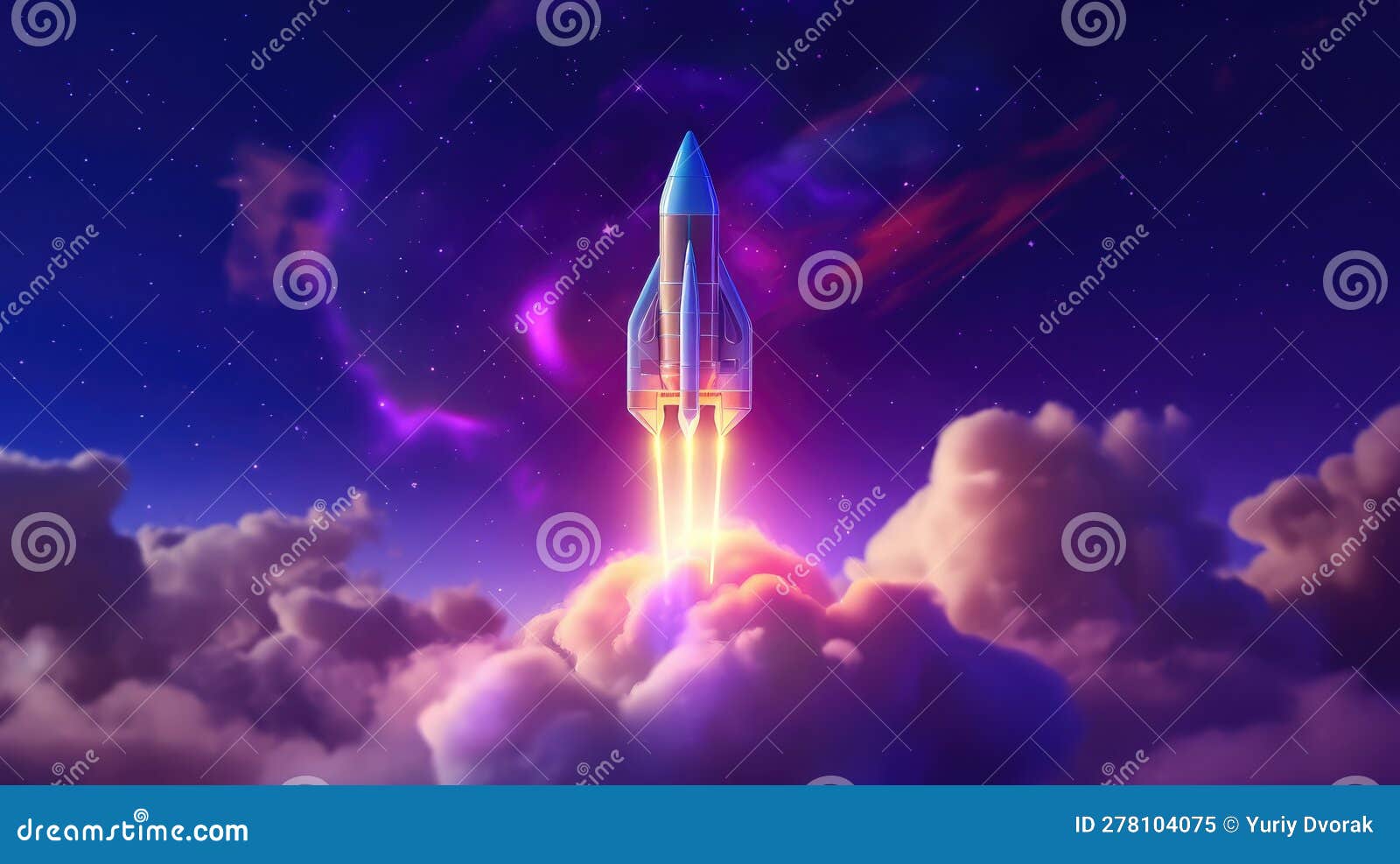 Rocket Flies through the Clouds on Moonlight Stock Illustration ...