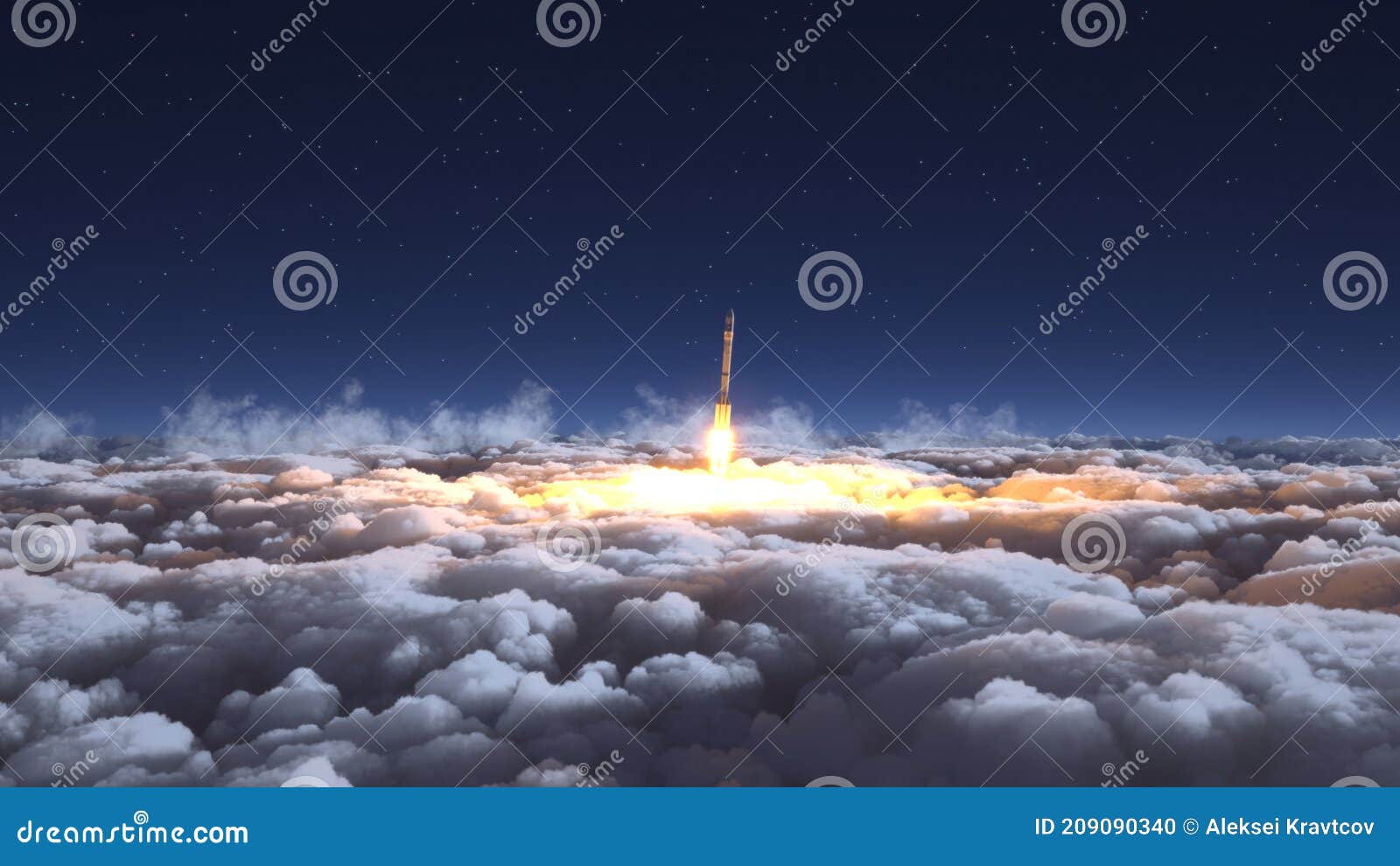 Rocket Flies through the Clouds on Moonlight Stock Illustration ...