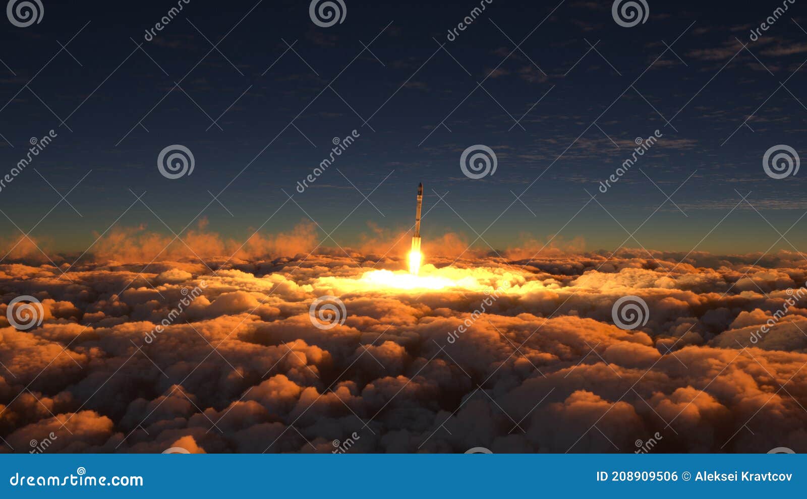 Rocket Flies through the Clouds at Sunset Stock Illustration ...