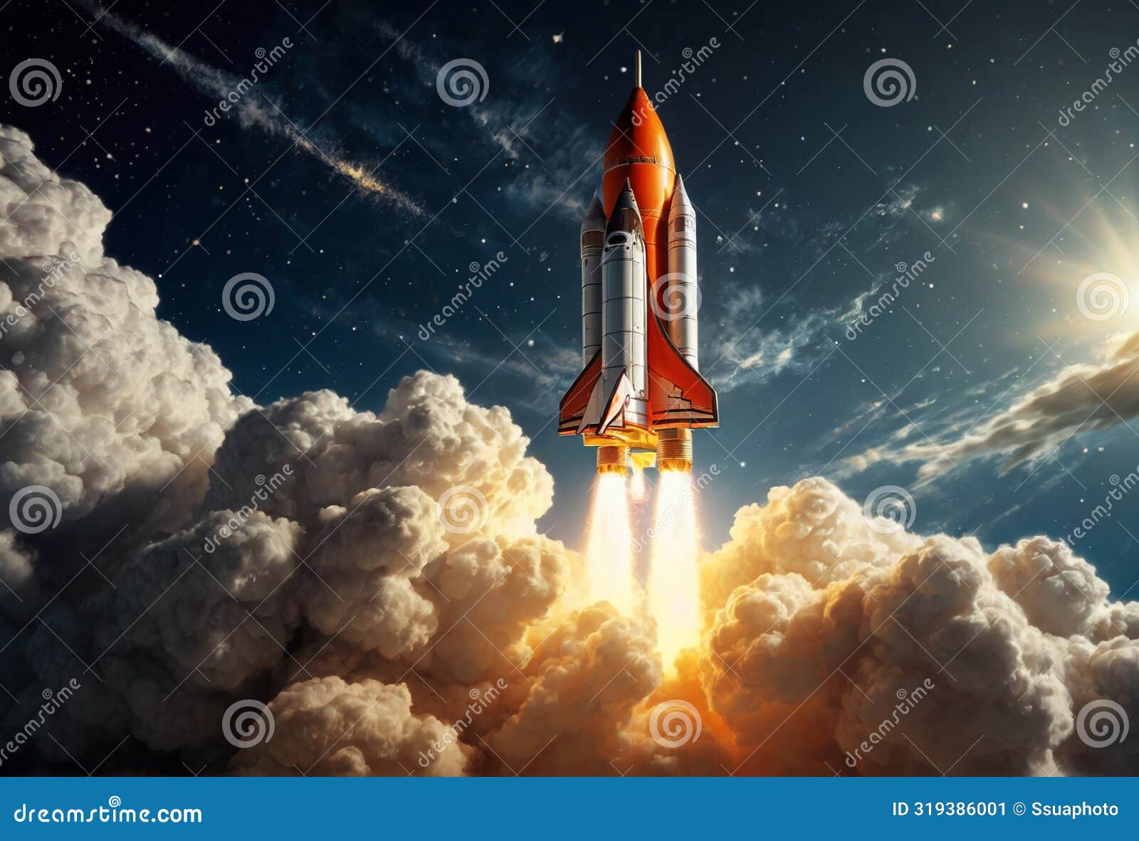 Rocket Flies in Space. Generative AI. Illustration Stock Illustration ...