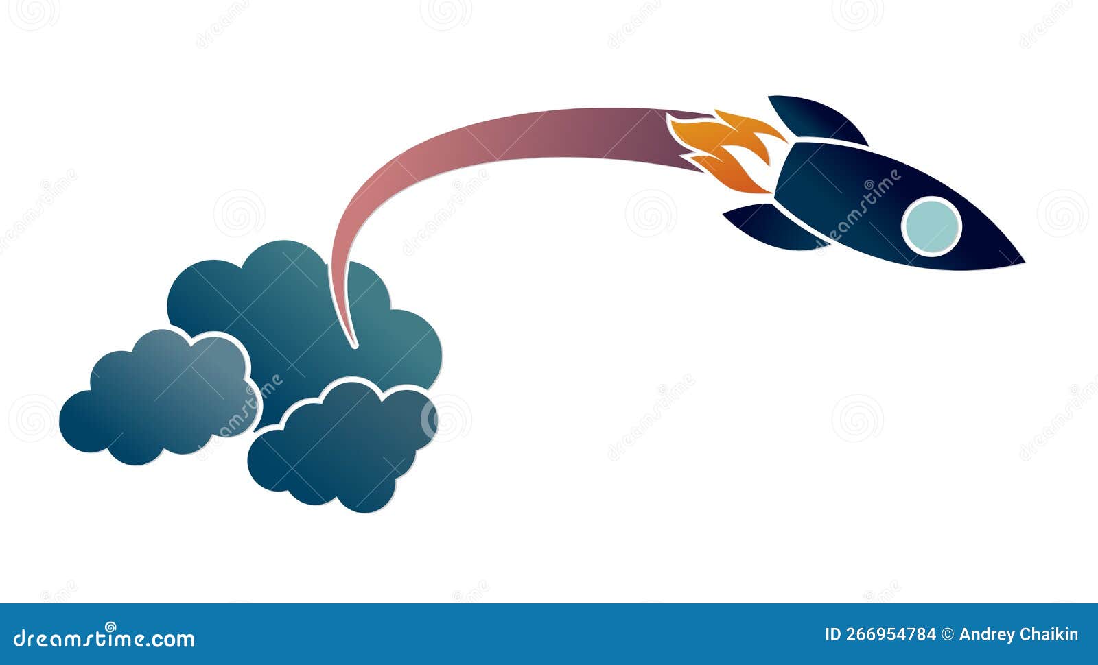 Rocket Flight Inside White Realistic Clouds. Vector Illustration ...
