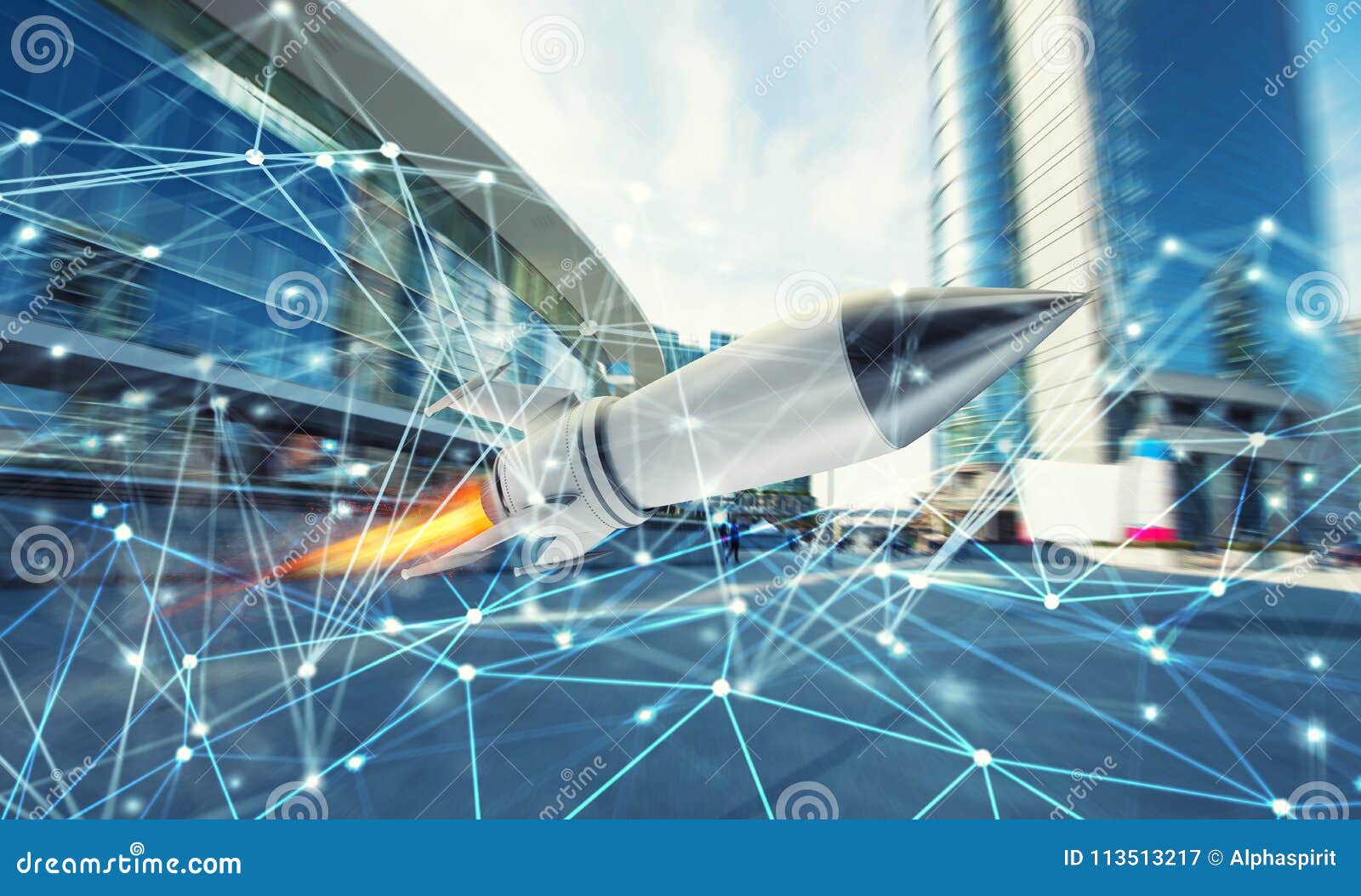 Rocket Fly Fast with Internet Connection Network Background. Concept of ...