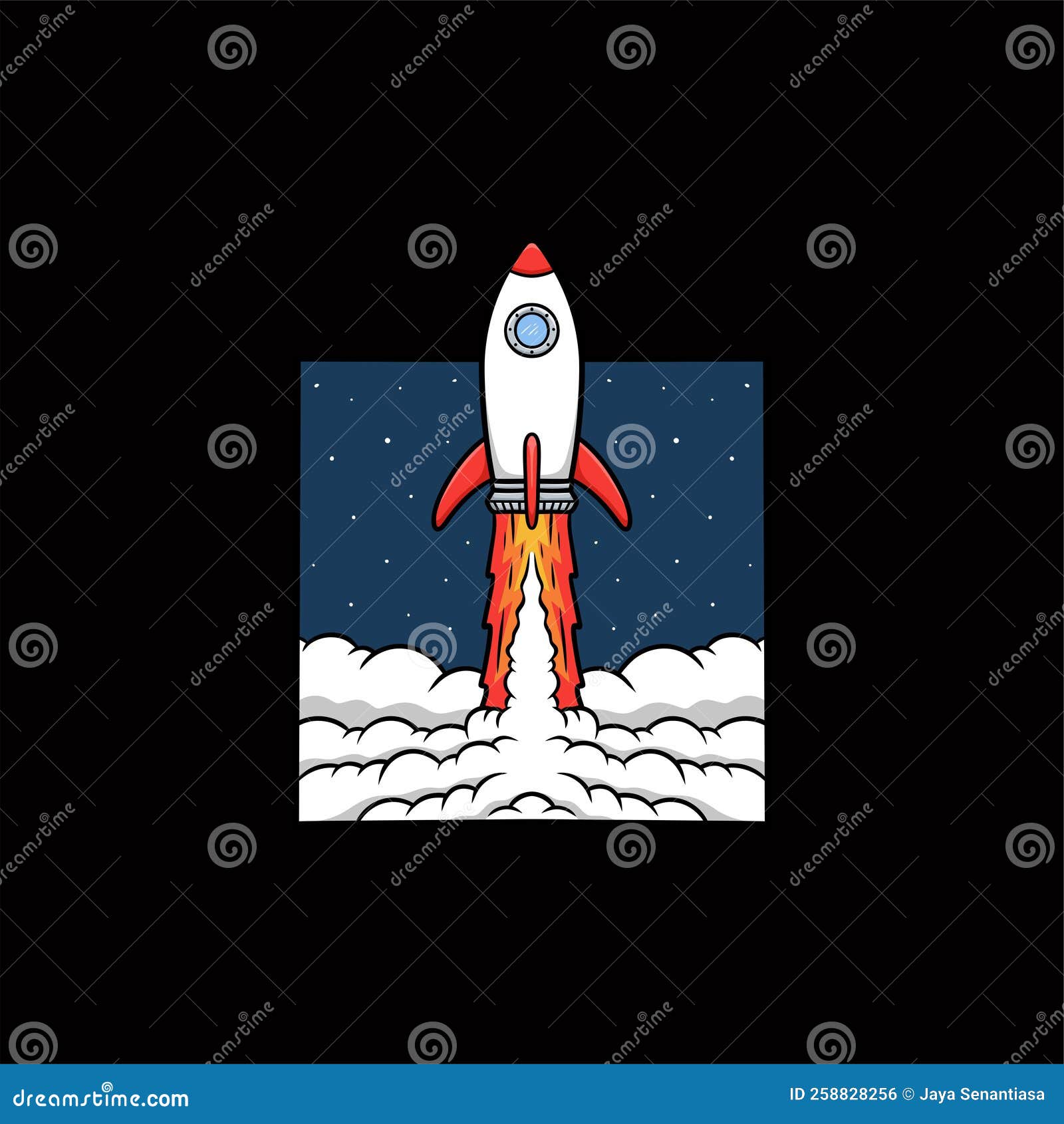 Rocket Flying Above the Clouds Cartoon Vector Illustration Stock Vector ...