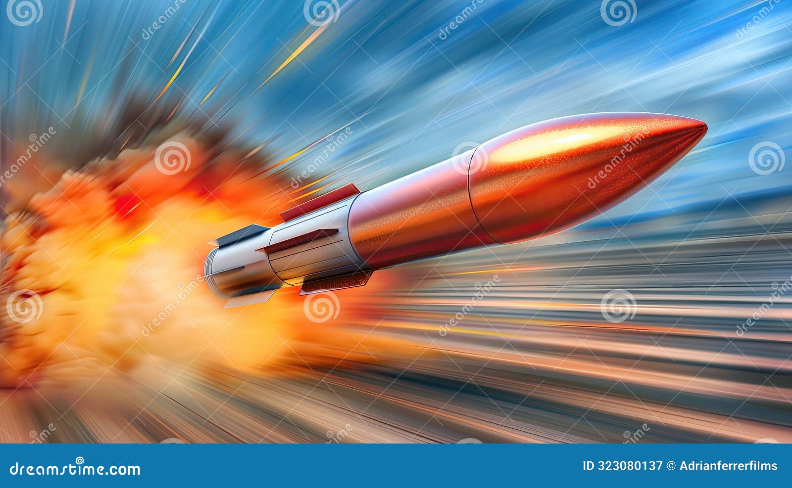 A Rocket is Flying through the Air with a Bright Orange Tip Stock Image ...