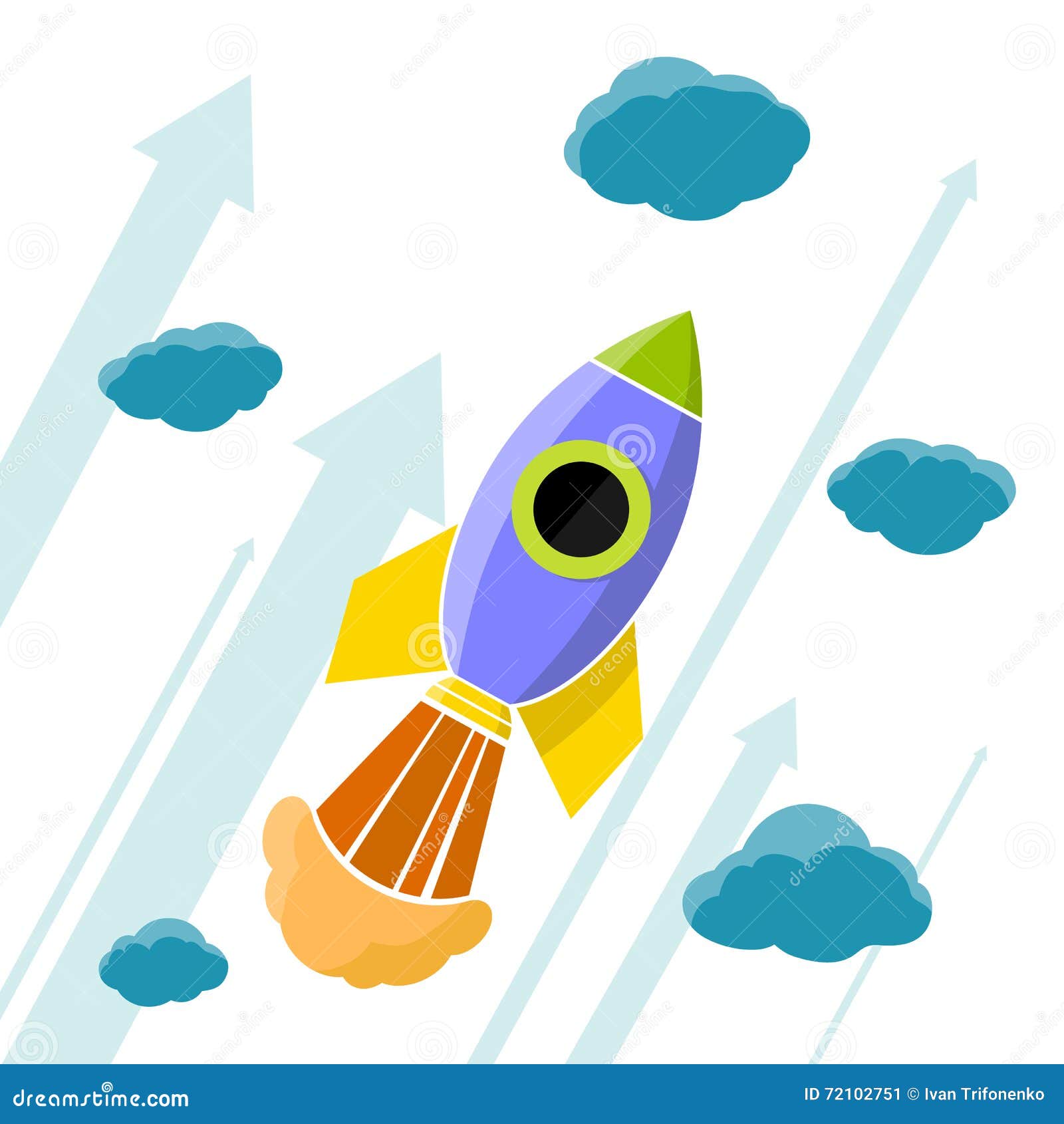 Rocket is Flying in the Clouds. Stock Vector - Illustration of idea ...