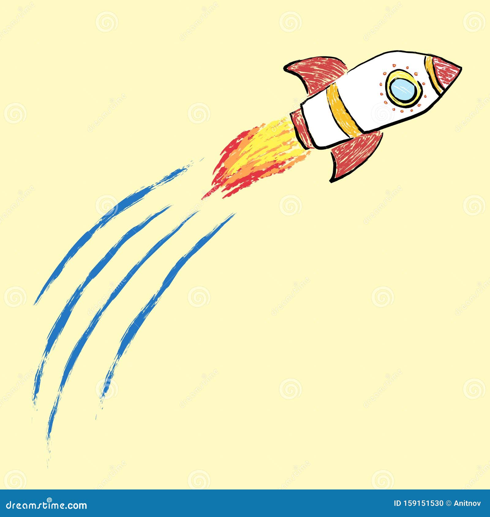 Rocket Flying Doodle Crayon Style Drawing Stock Vector - Illustration ...