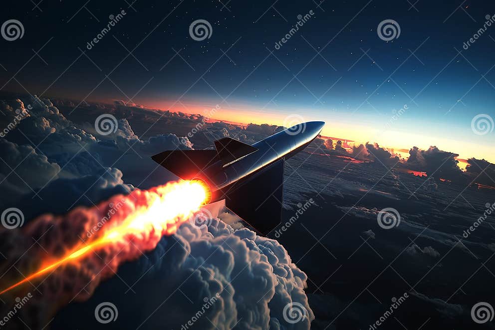 A Rocket Flying from Earth into Space. Concept of Space Exploration and ...