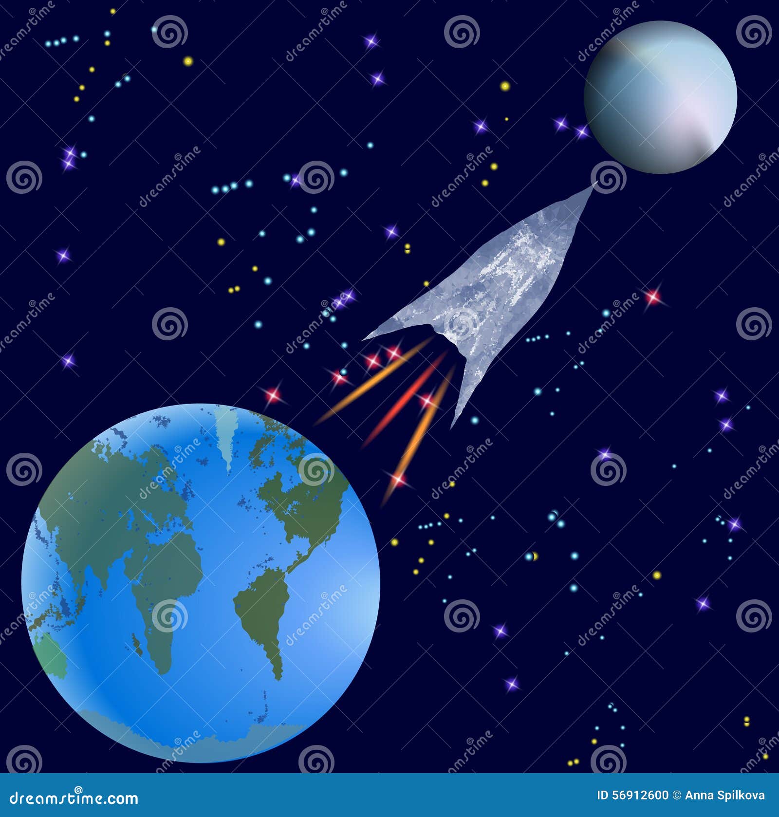 Rocket Flying from Earth on an Unknown Planet Stock Vector ...