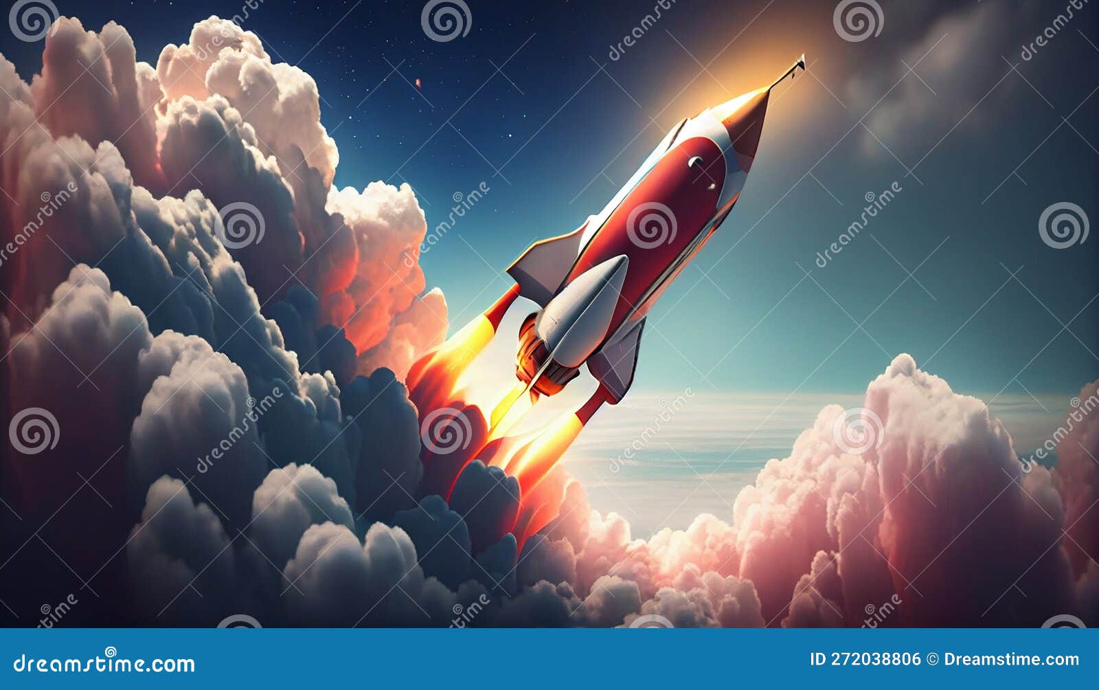 Rocket Flying High Out Clouds. Generative Ai Stock Illustration ...
