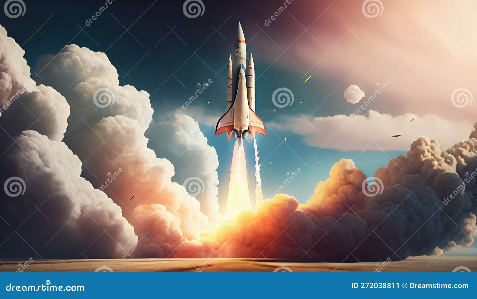 Rocket Flying High Out Clouds. Generative Ai Stock Illustration ...