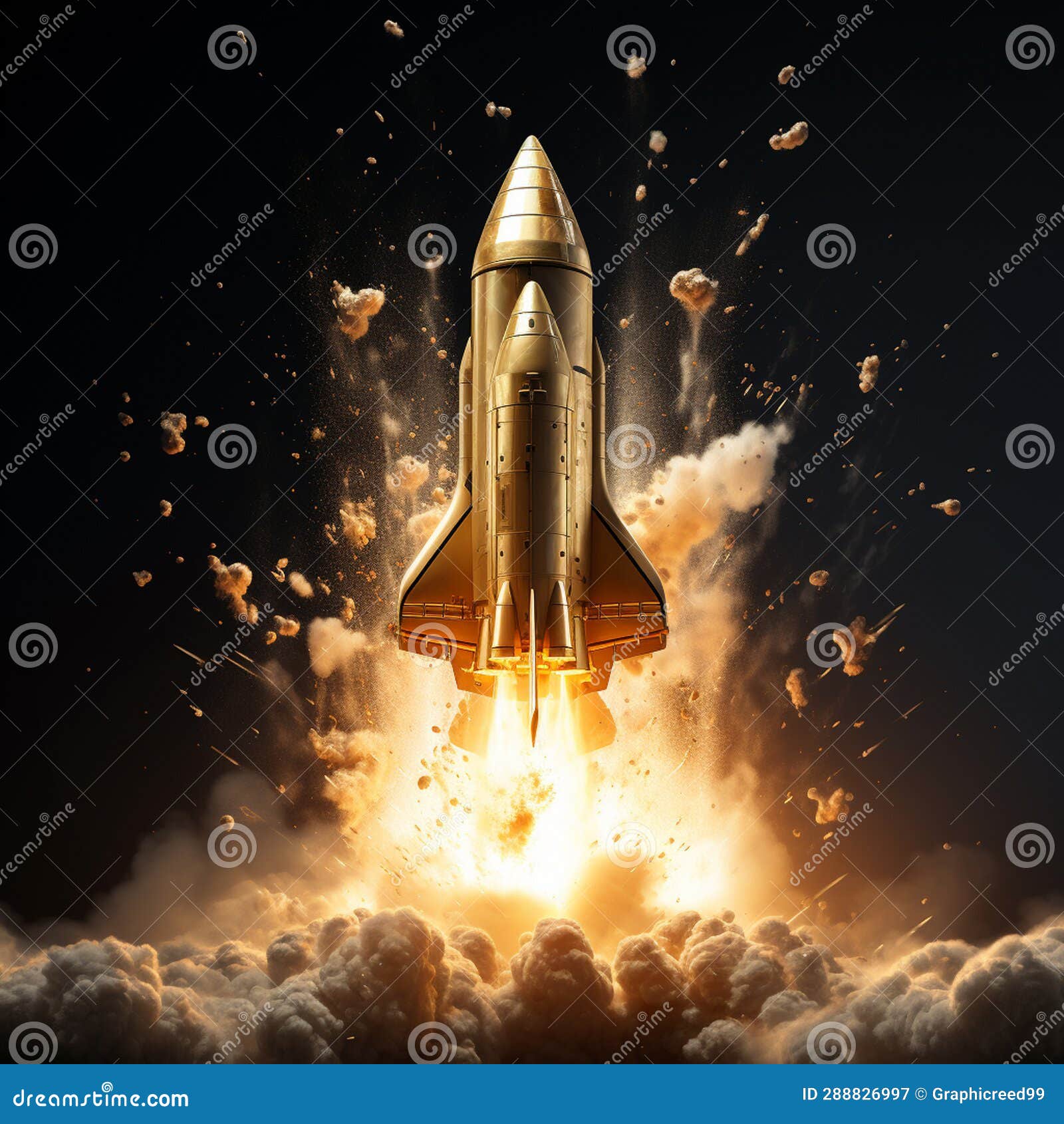 Rocket Flying High in the Sky. 3D Rendering. Space Exploration Ai ...