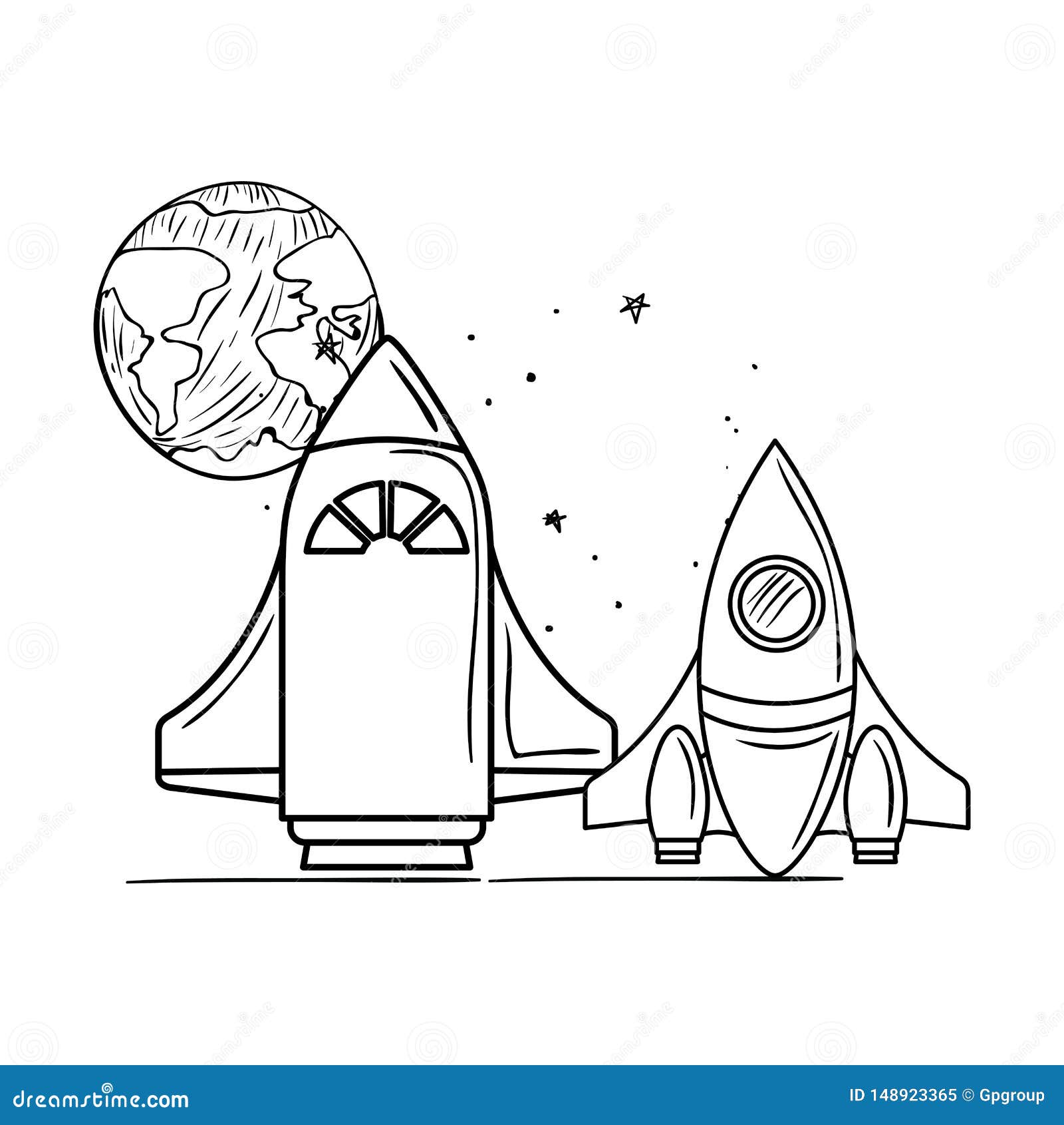 Rocket Flying with Planet of the Solar System Stock Vector ...