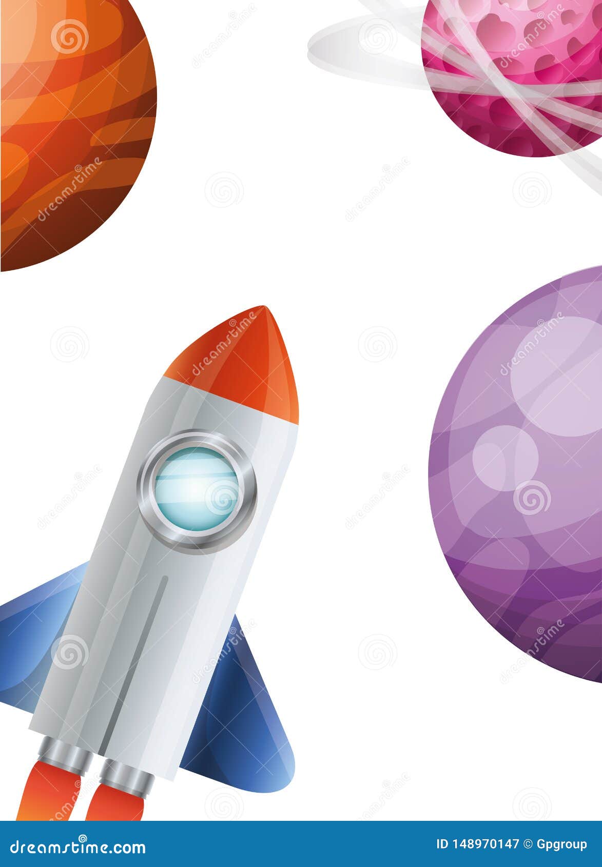 Rocket Flying with Planets of the Solar System Background Stock Vector ...