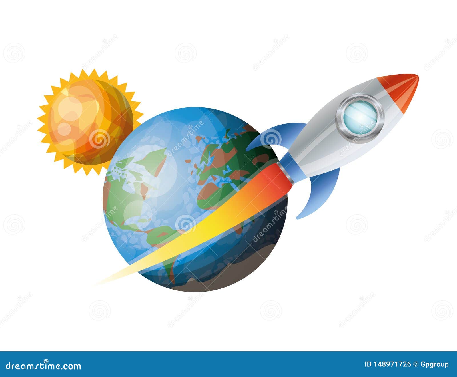 Rocket Flying with Planets of the Solar System Background Stock Vector ...