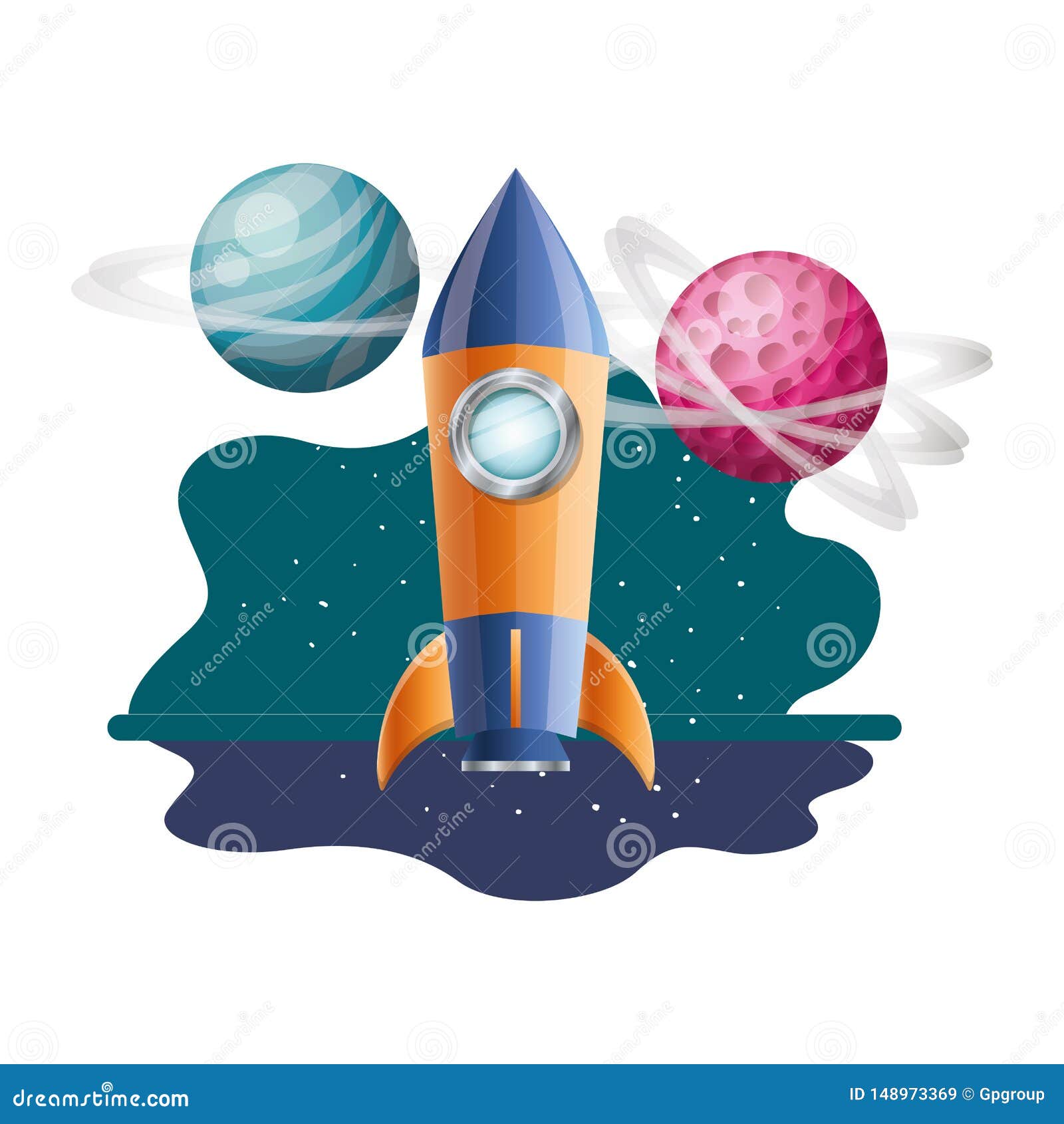 Rocket Flying with Planets of the Solar System Background Stock Vector ...