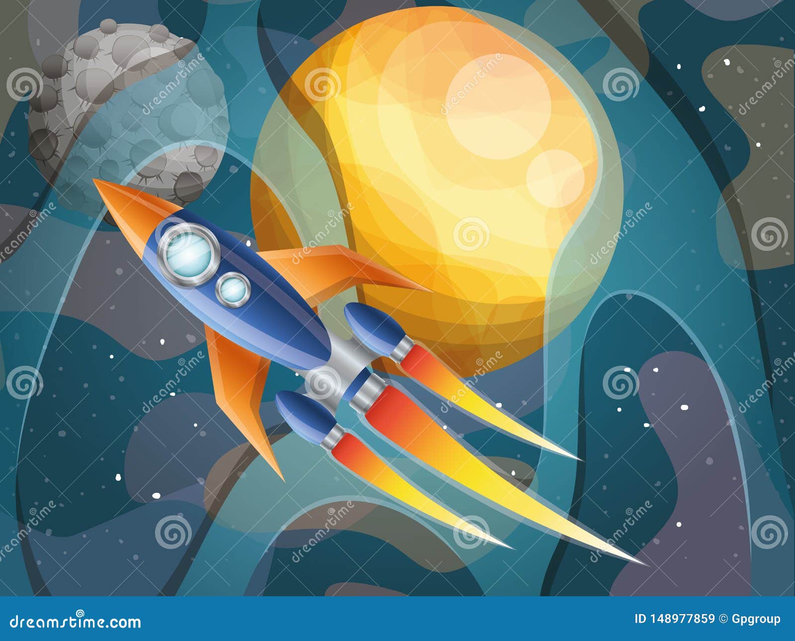 Rocket Flying Planets of the Solar System Background Stock Vector ...