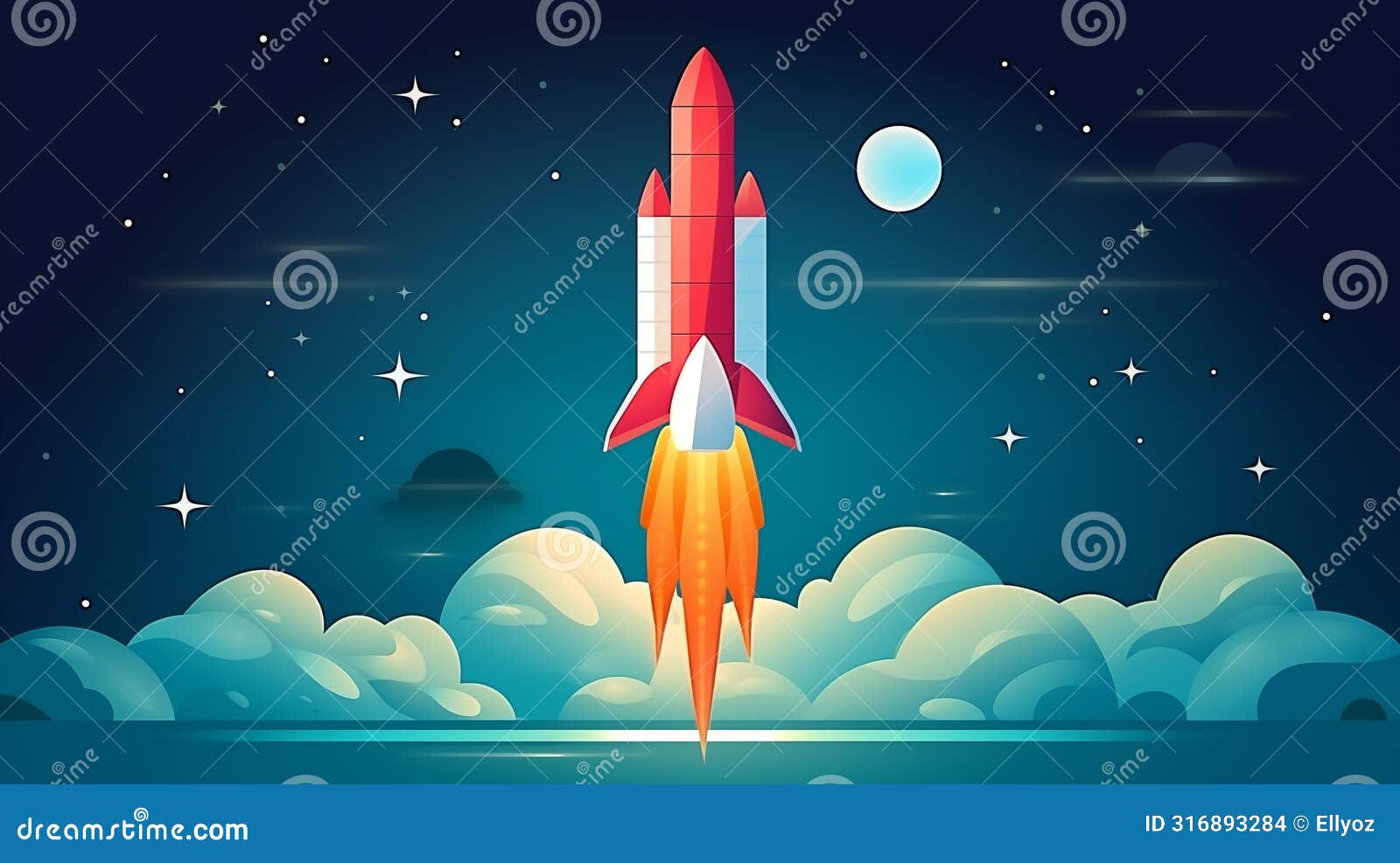 A Rocket is Flying through the Sky Stock Illustration - Illustration of ...