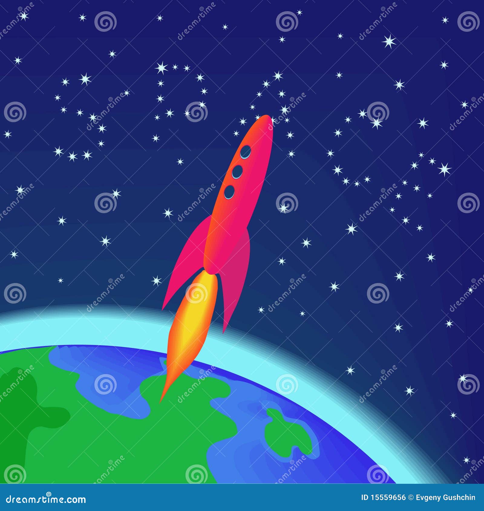 Rocket flying into space stock vector. Illustration of green - 15559656