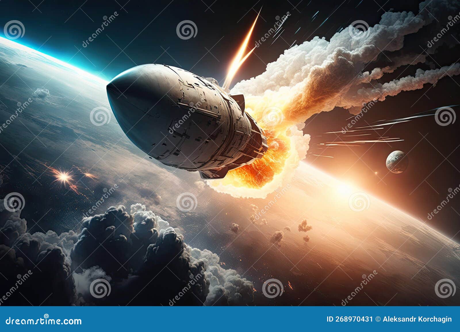 Rocket is Flying in Space Against the Background of the Planet and ...