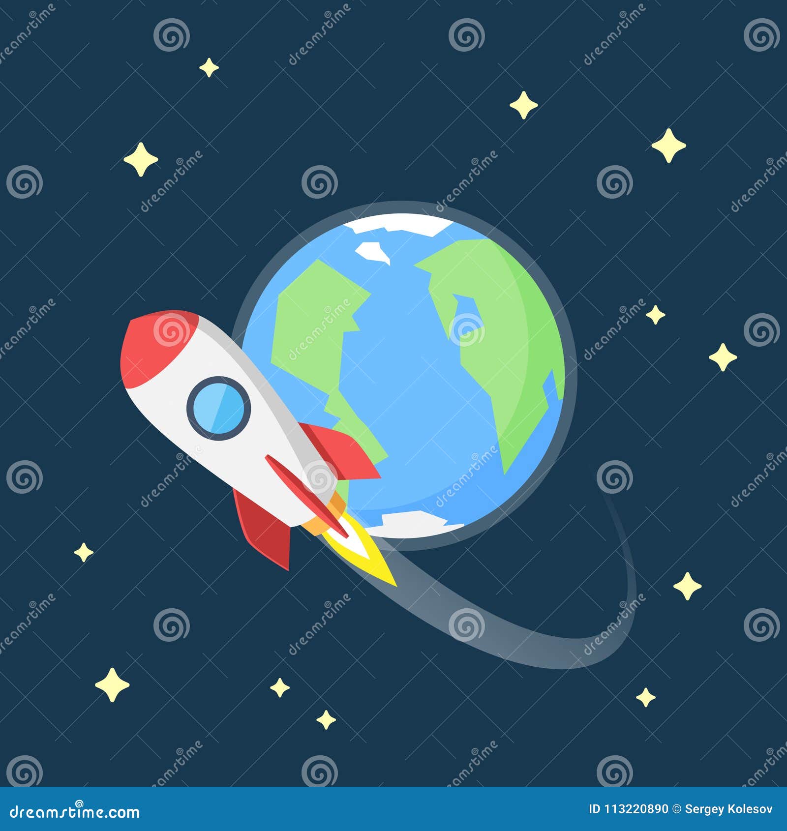 Rocket Flying in Space Around the Earth Stock Vector - Illustration of ...