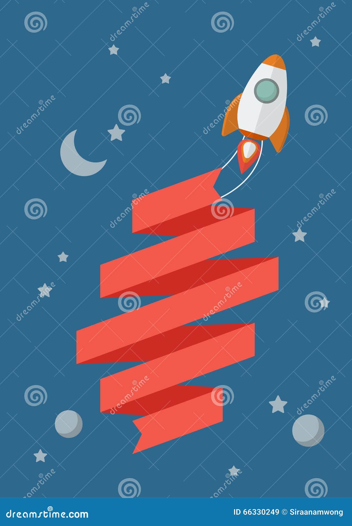 Rocket Flying in Space with Banner Stock Vector - Illustration of ...