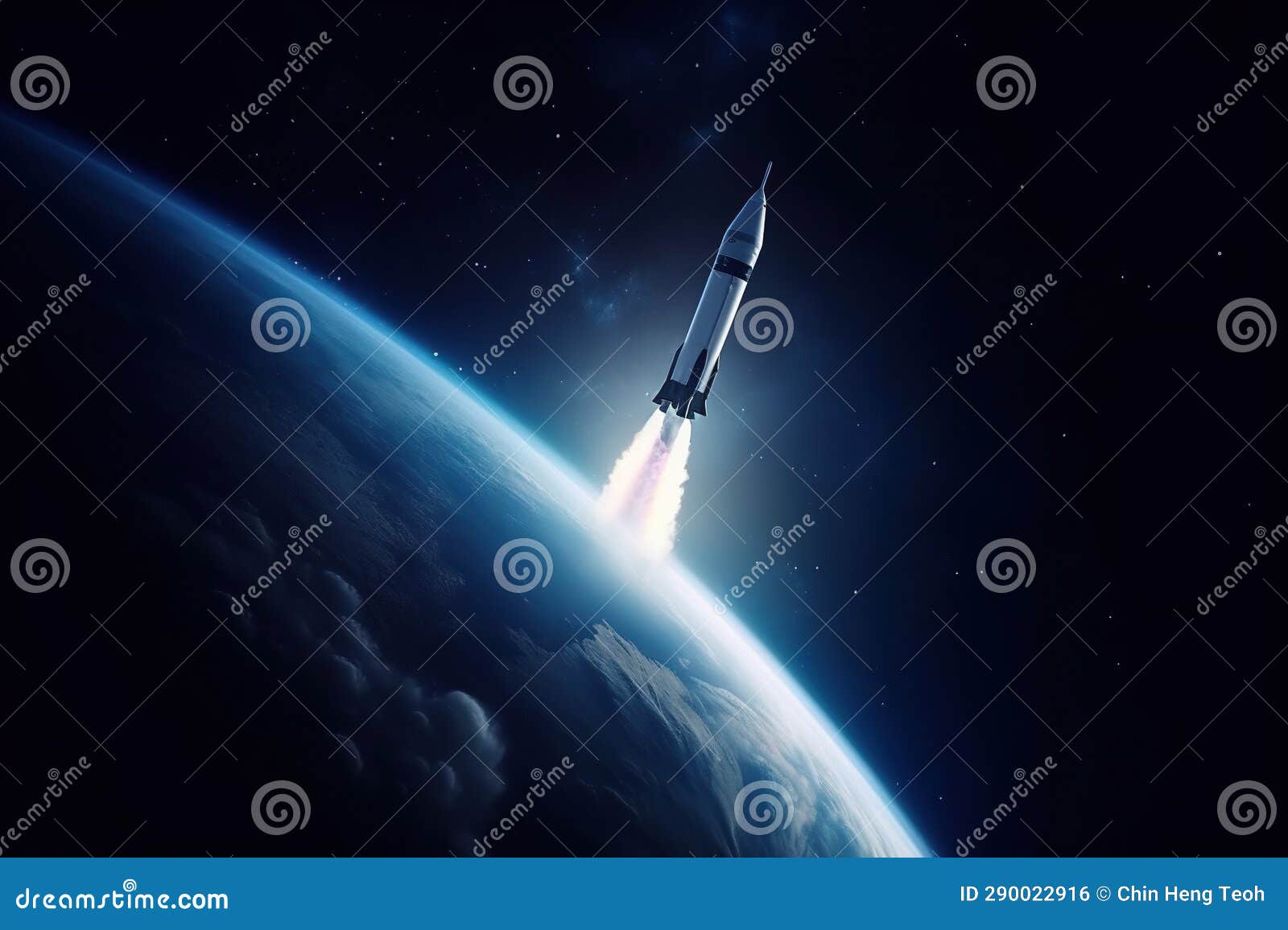 Rocket Flying in Space. Mixed Media Stock Illustration - Illustration ...