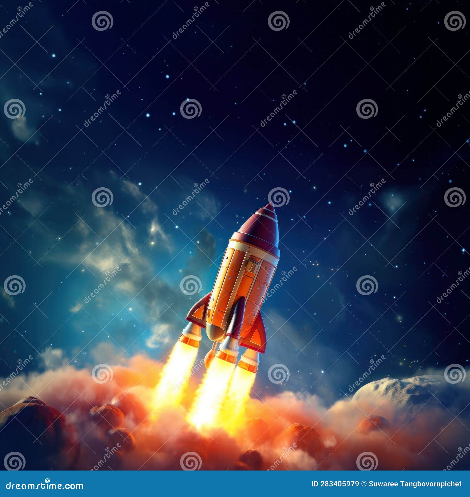 Rocket Flying through Space Out of the Earth Stock Illustration ...