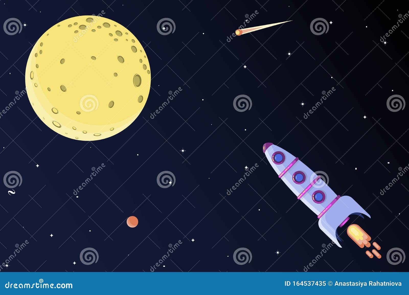 Rocket flying to the Moon. stock vector. Illustration of landing ...