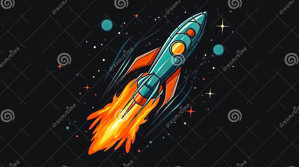 Rocket Flying Up on a Black Background, Generative AI. Stock ...