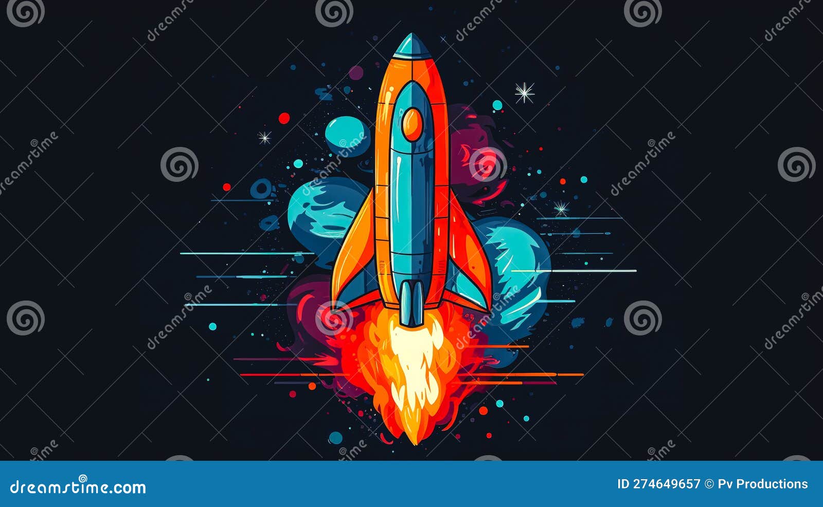 Rocket Flying Up on a Black Background, Generative AI. Stock ...