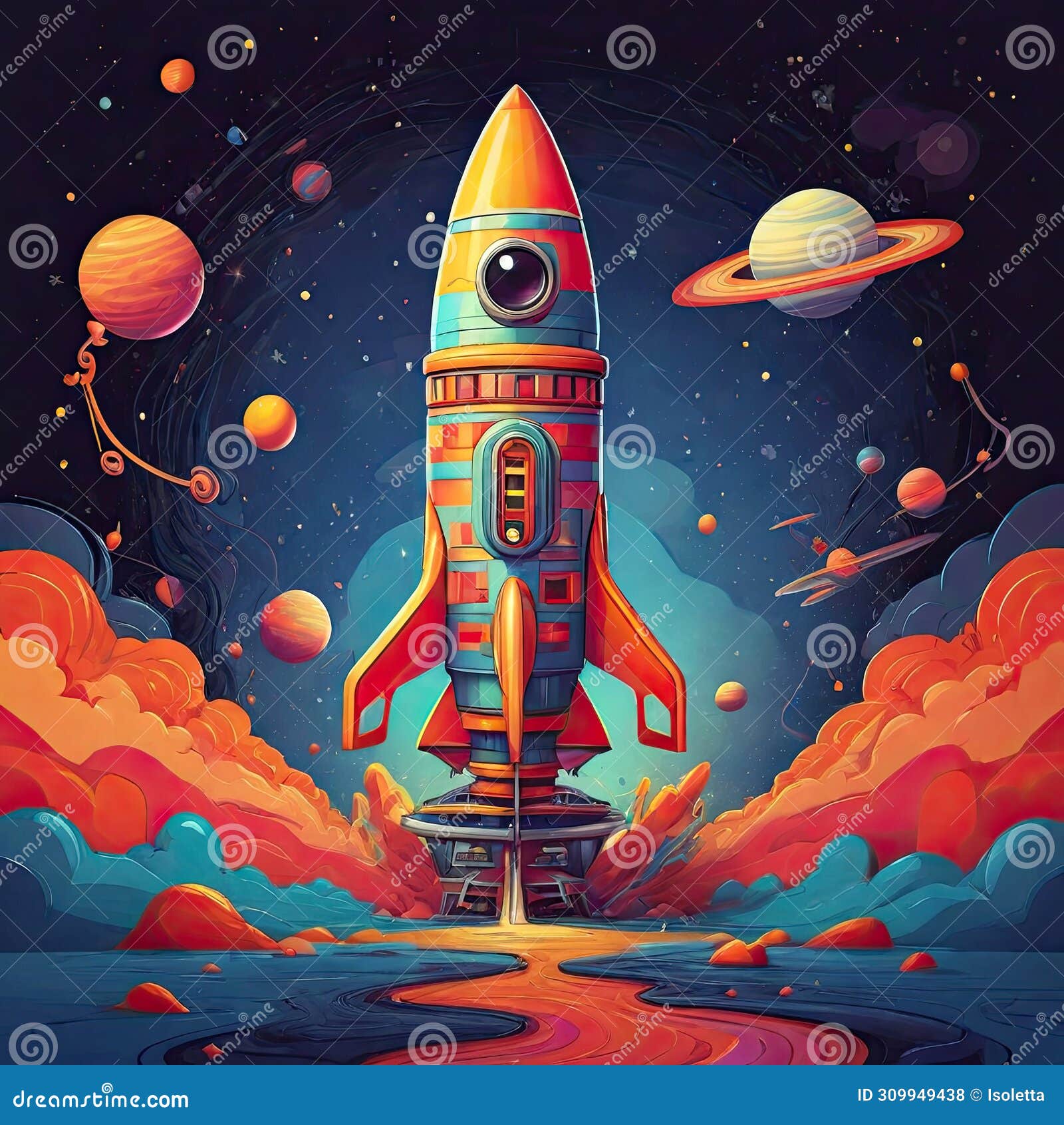 Rocket Going from Earth To Space Stock Photo - Image of science ...