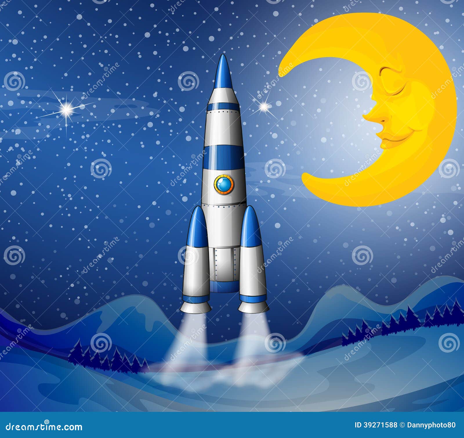 Going To The Moon, Moonlight, Night Sky Background Vector Illustration ...