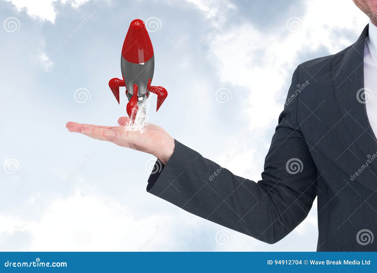 Rocket on hand stock photo. Image of digitally, blue - 94912704