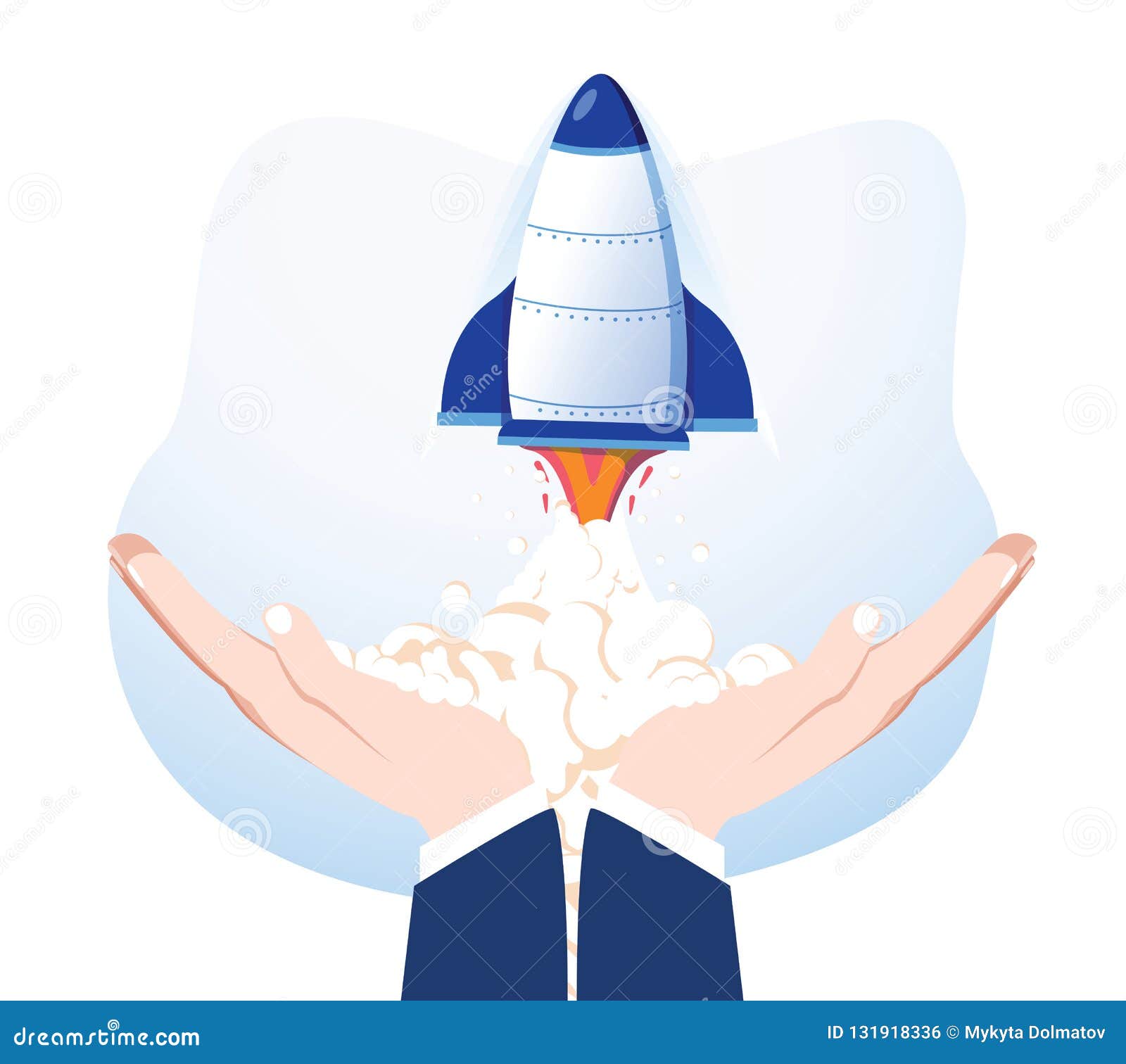 Rocket in Hands Isolated on Background. Launch Spaceship. Launching ...